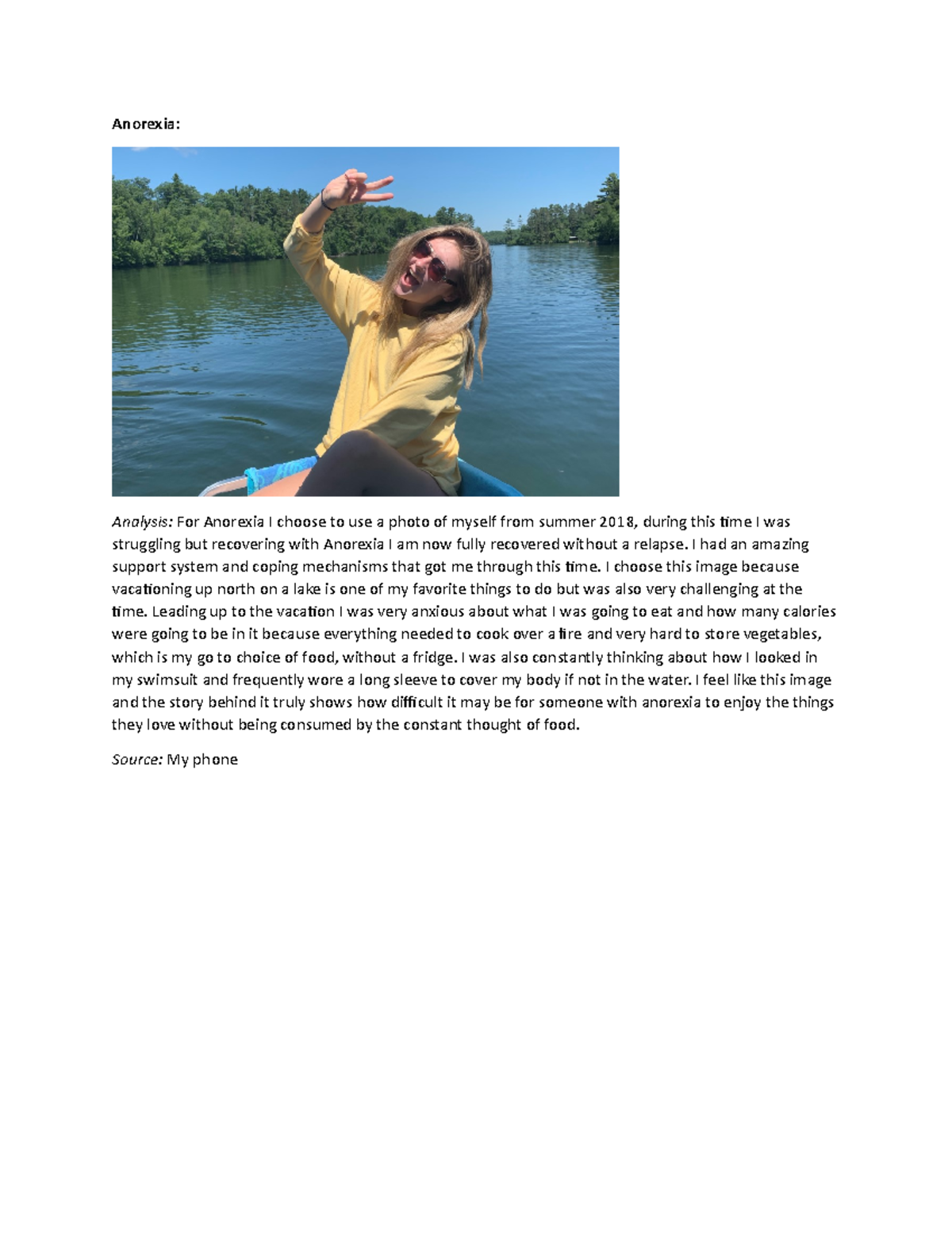 Eating disorder worksheet - Anorexia: Analysis: For Anorexia I choose ...