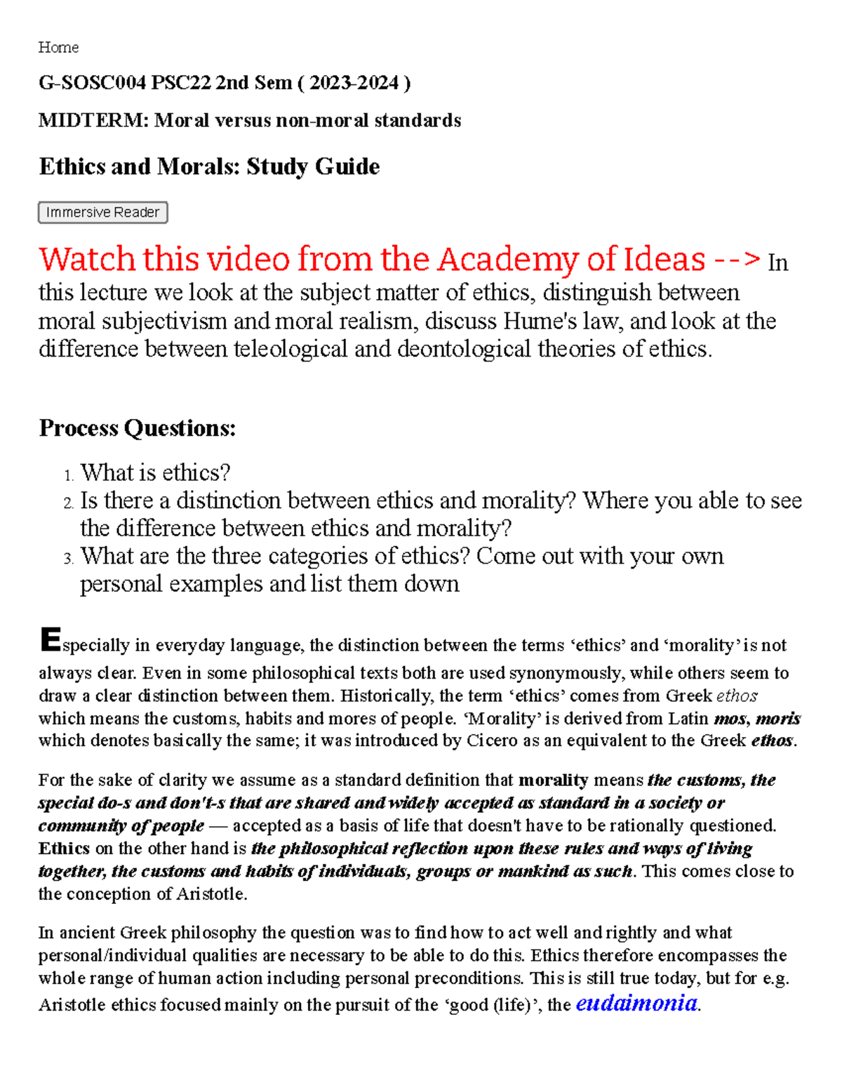 Ethics module 1 - Home G-SOSC004 PSC22 2nd Sem ( 2023-2024 ) MIDTERM ...
