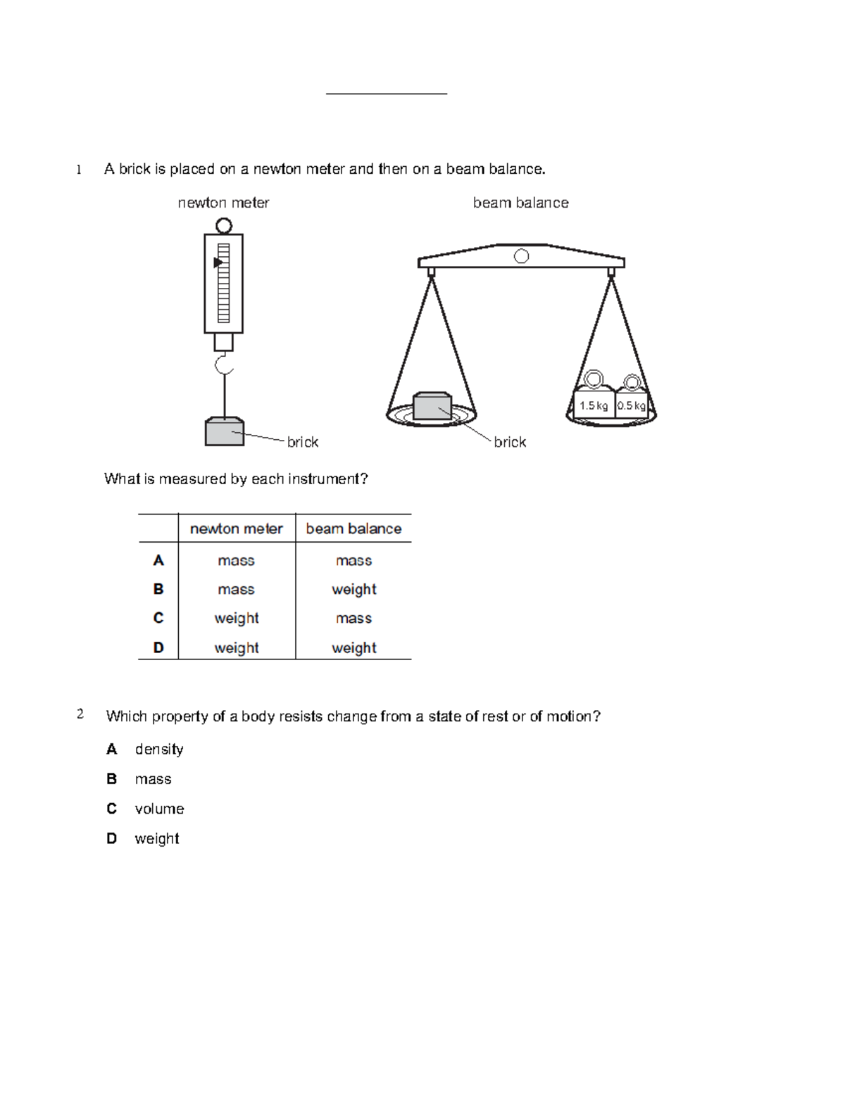 4-mass weight density -newtonian mechanics-cie olevel physics - 1 A ...