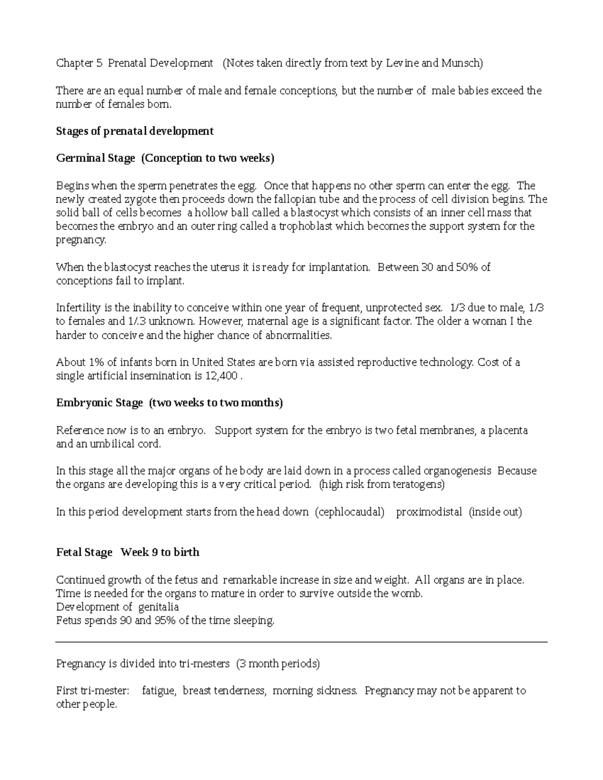 Chapter 5 - Lecture notes Lecture 7 and 8 - Chapter 5 Prenatal ...