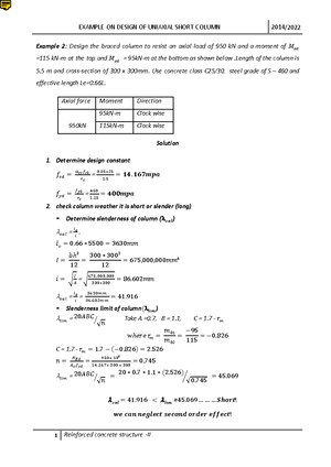 Example on Design of uniaxial Short Column - EXAMPLE ON DESIGN OF UNIAXIAL SHORT COLUMN 2014/ 1 ...