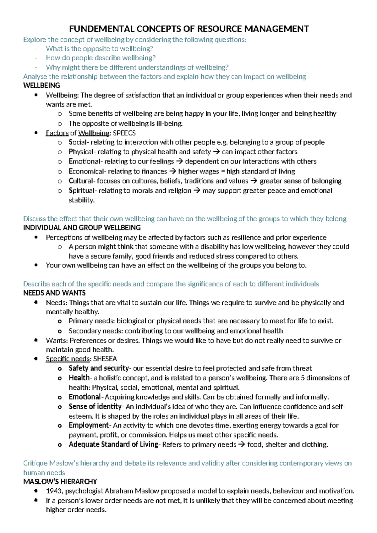 CAFS Notes Resource Management - FUNDEMENTAL CONCEPTS OF RESOURCE ...