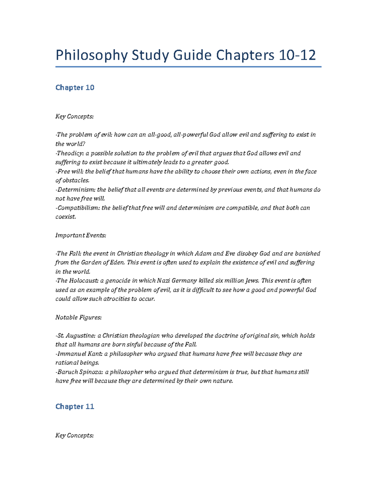 Philosophy Study Guide Chapters 10-12 - Philosophy Study Guide Chapters 10- Chapter 10 Key ...