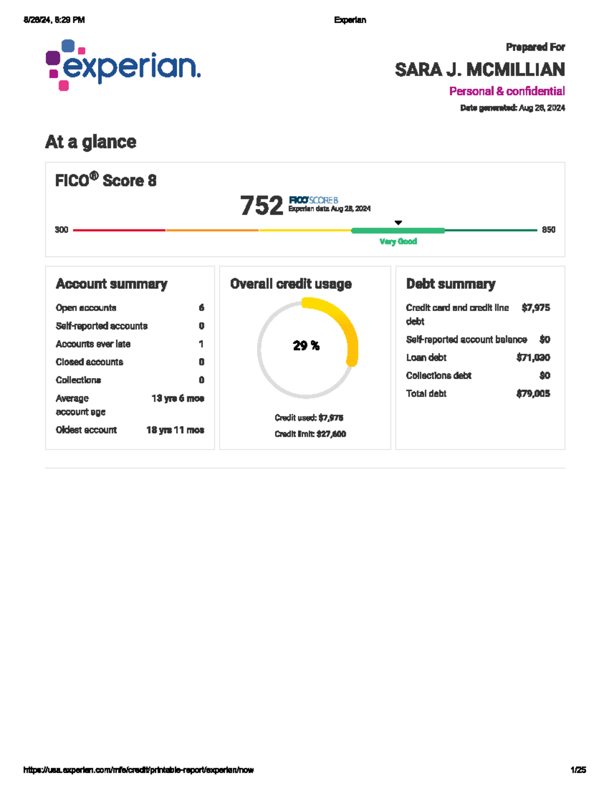Experian - etc - 8:29 PM Experian Prepared For experian SARA J ...