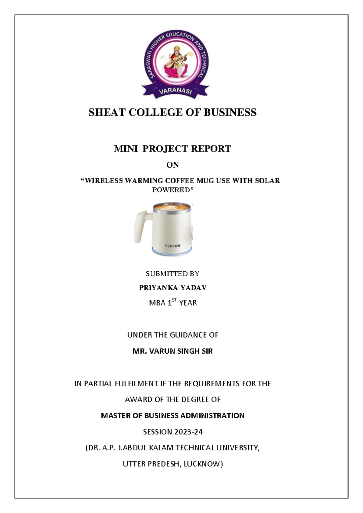 Priyanka Yadav - mini project - SHEAT COLLEGE OF BUSINESS MINI PROJECT ...