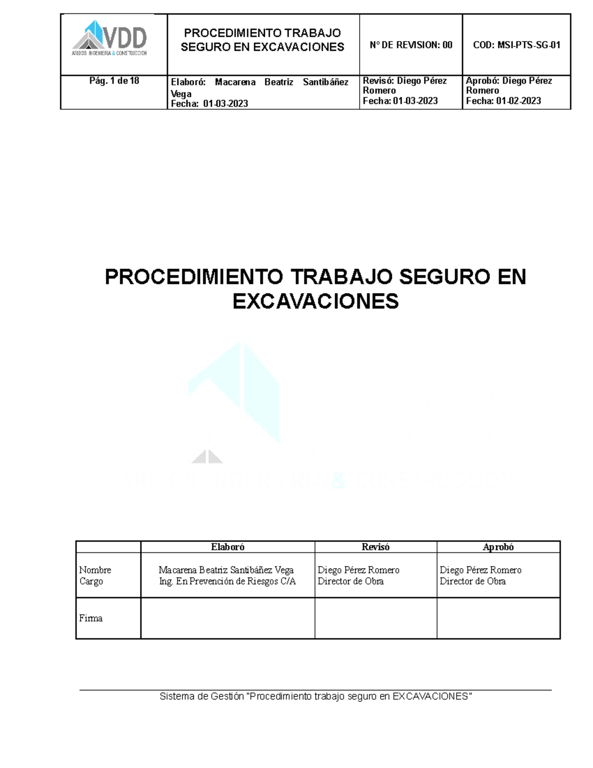 Procedimiento excavaciones - SEGURO EN EXCAVACIONES Nº DE REVISION: 00 ...