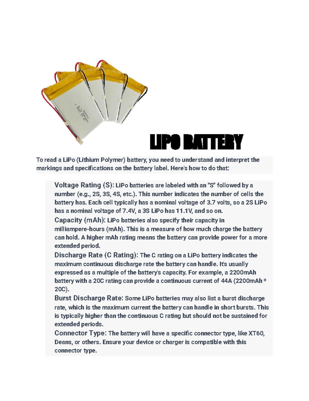 TASK -2n ,m k, km - LIPO BATTERY To read a LiPo (Lithium Polymer) battery, you need to ...