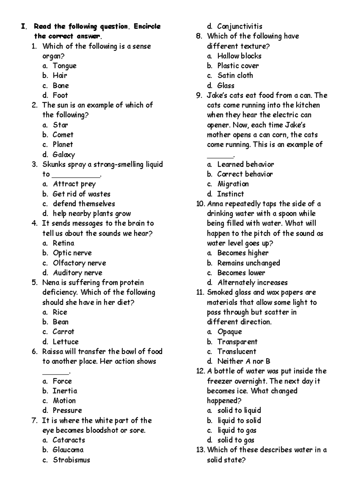 Science quiz bee reviewer - I. Read the following question. Encircle ...