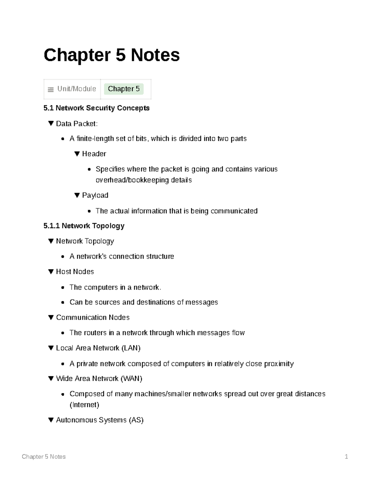 Chapter 5 Notes - Chapter 5 Notes Unit/Module Chapter 5 5 Network ...