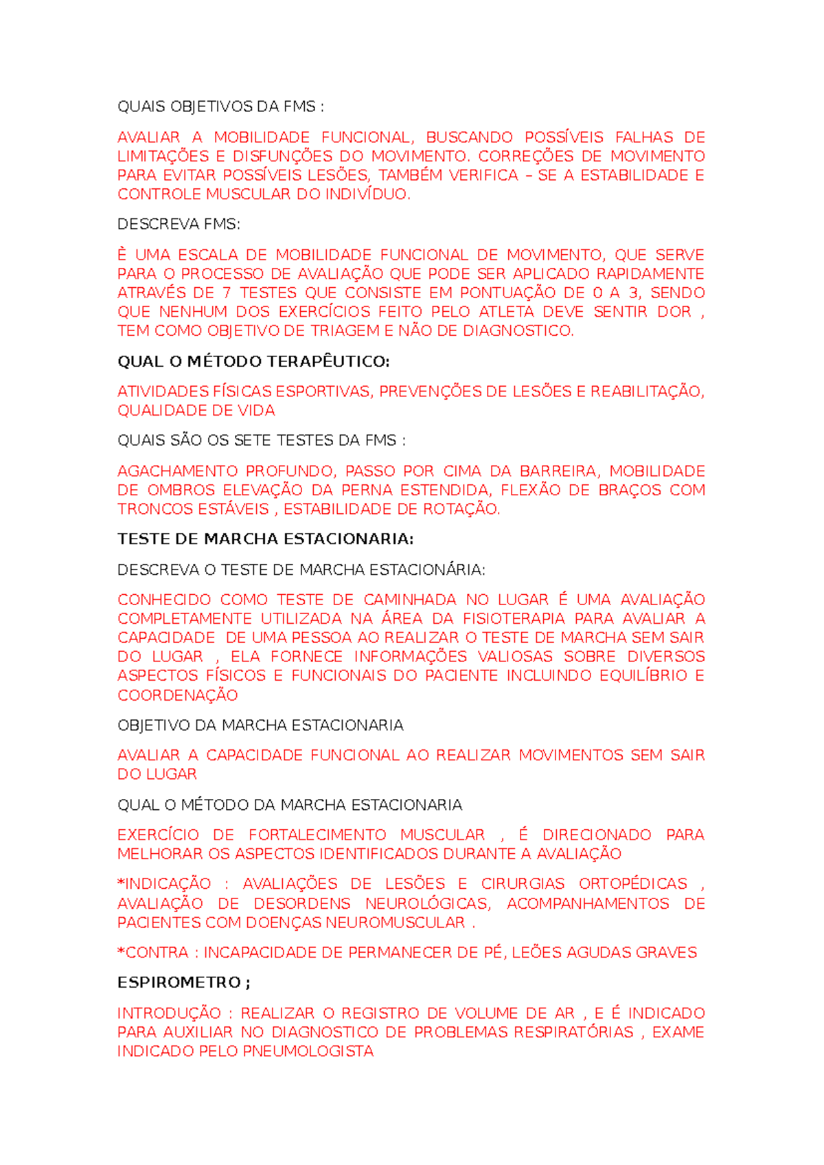 Resumo MTA - escala de fms - QUAIS OBJETIVOS DA FMS : AVALIAR A ...