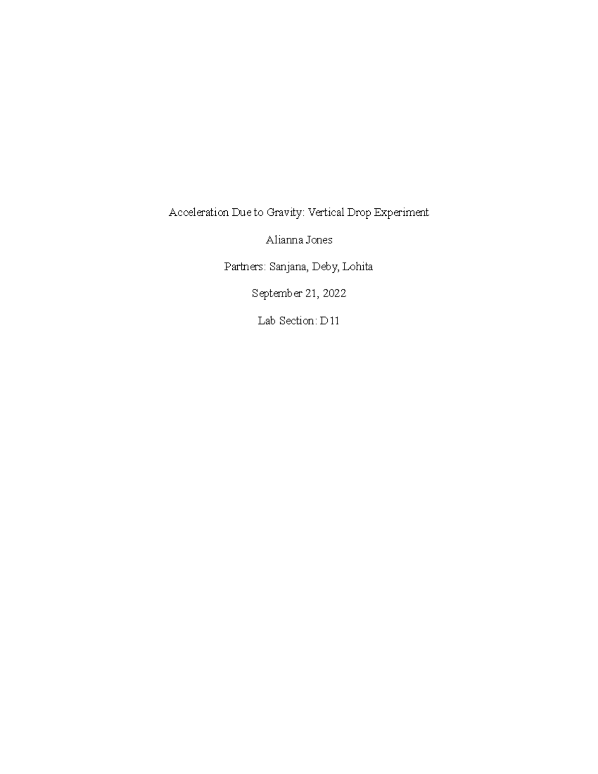 Acceleration Due To Gravity Lab Acceleration Due To Gravity Vertical