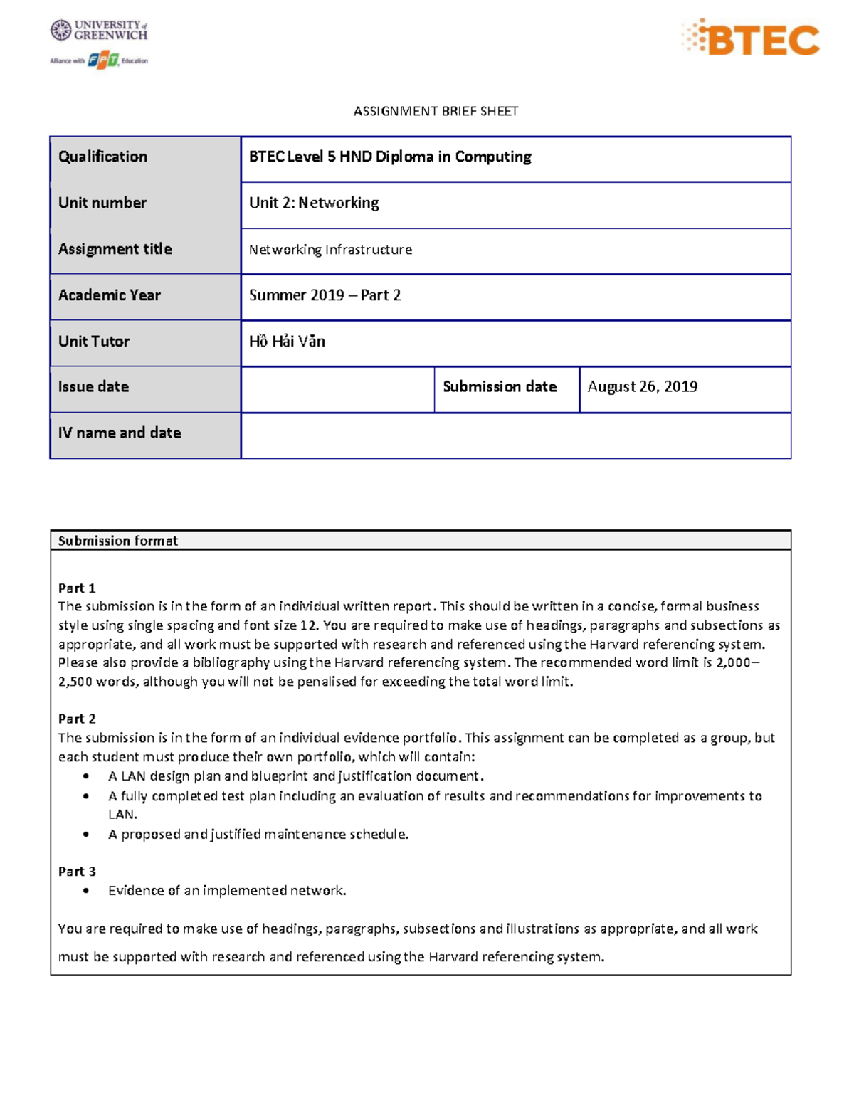 Unit 2 Assignment Brief converted 1 - ASSIGNMENT BRIEF SHEET ...