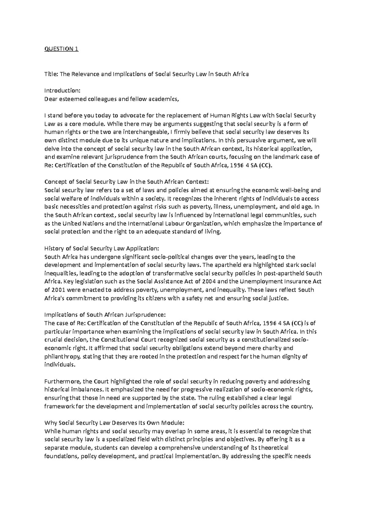 Revision SS - Notes - QUESTION 1 Title: The Relevance and Implications ...