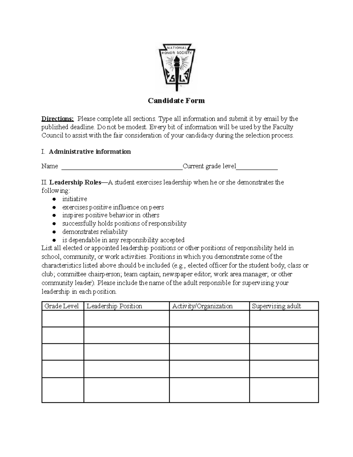 Candidate Form - Hungry - Candidate Form Directions: Please complete ...