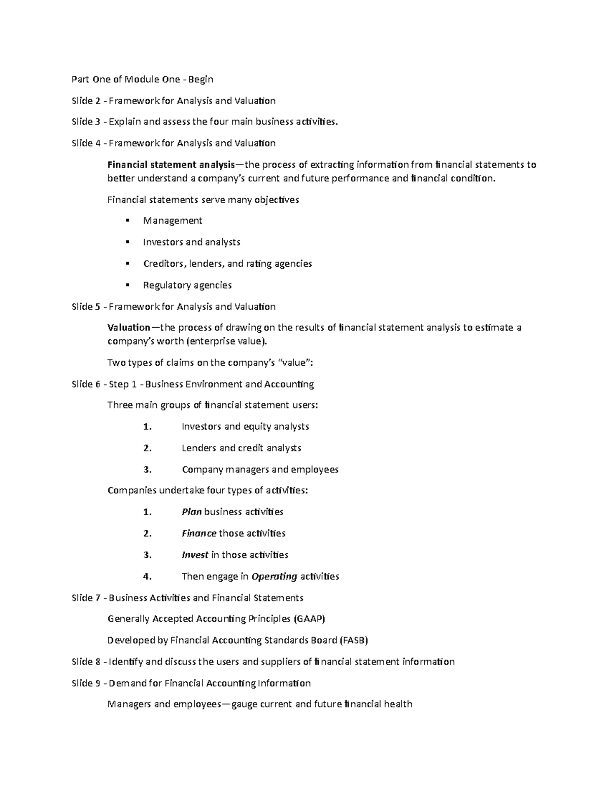 Part One of Module One - notes - Part One of Module One - Begin Slide 2 ...