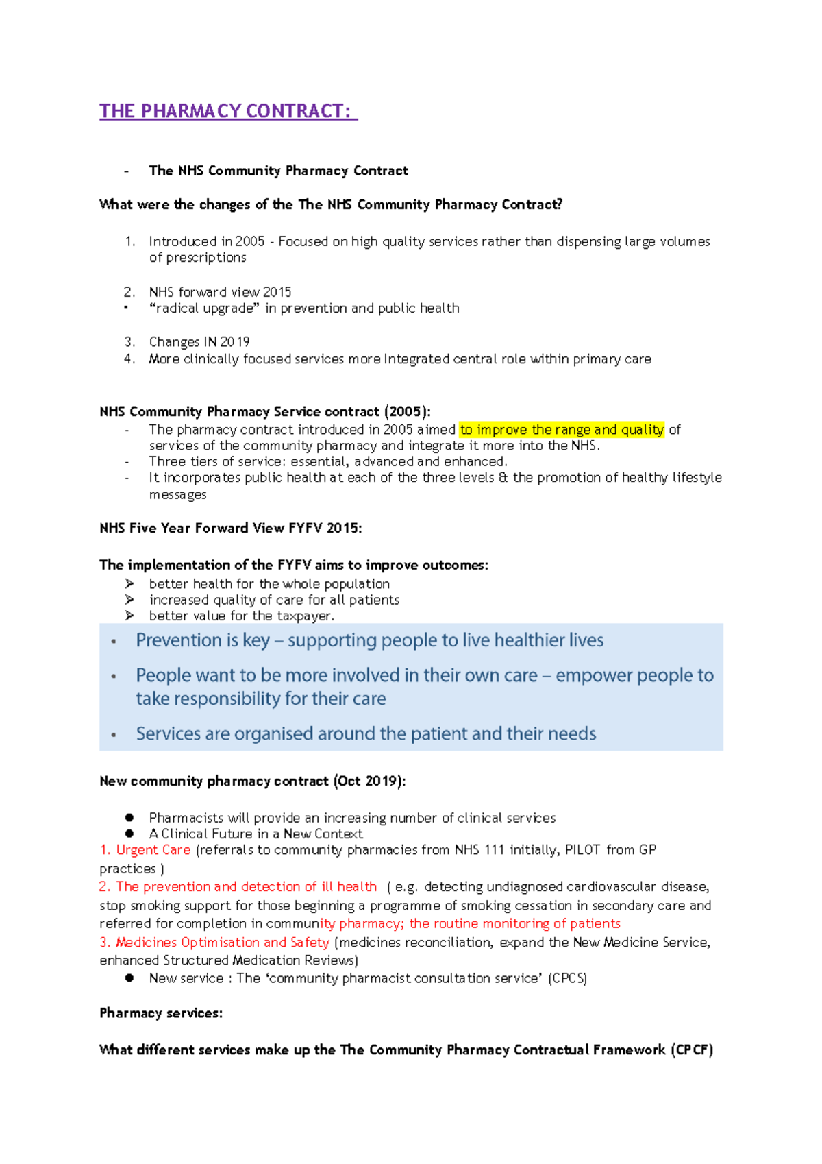 THE Pharmacy Contract - lecture notes - THE PHARMACY CONTRACT: - The ...