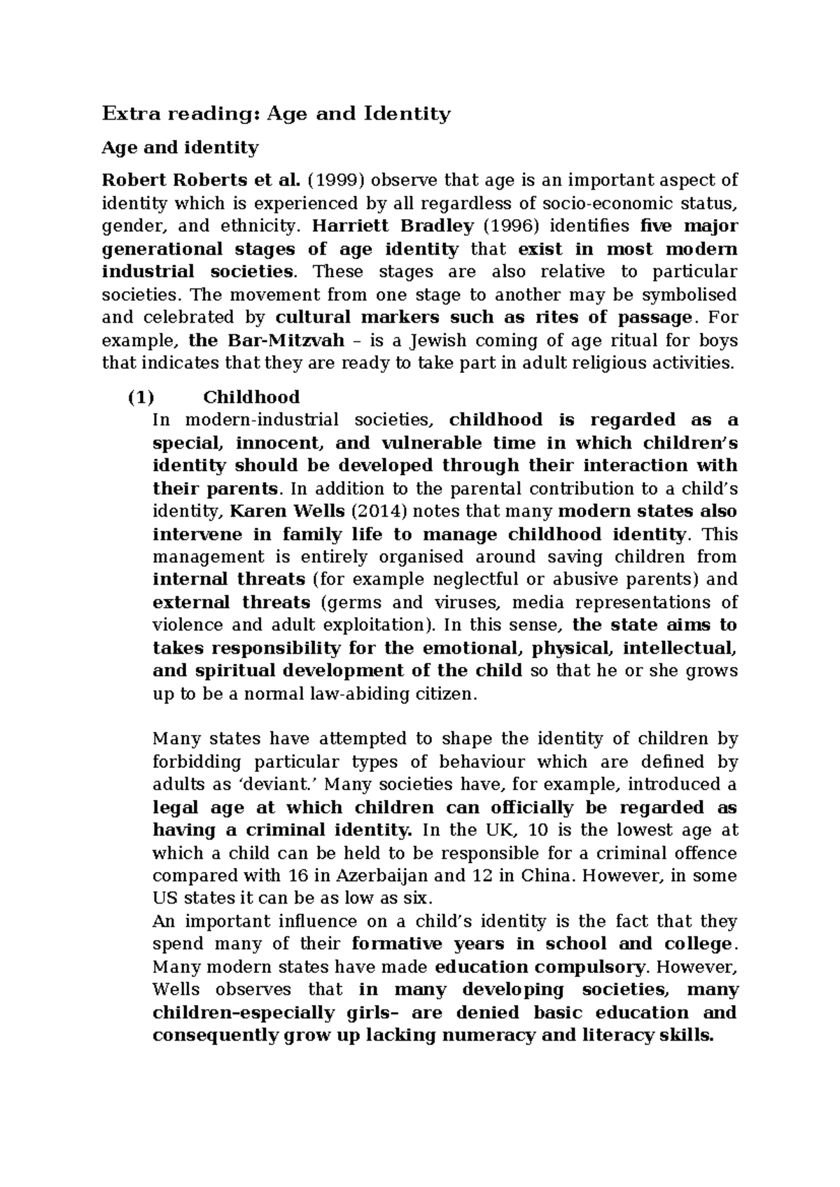 Extra Reading Age Identity - Extra reading: Age and Identity Age and ...