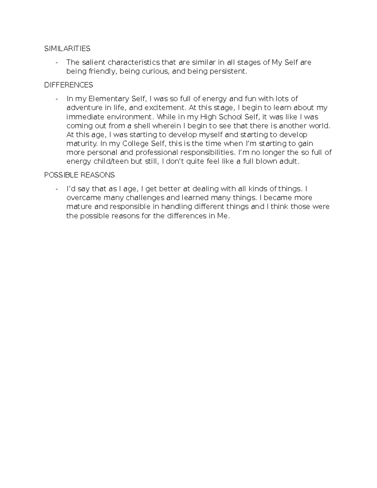 Similarities, differences, reasons - SIMILARITIES The salient ...