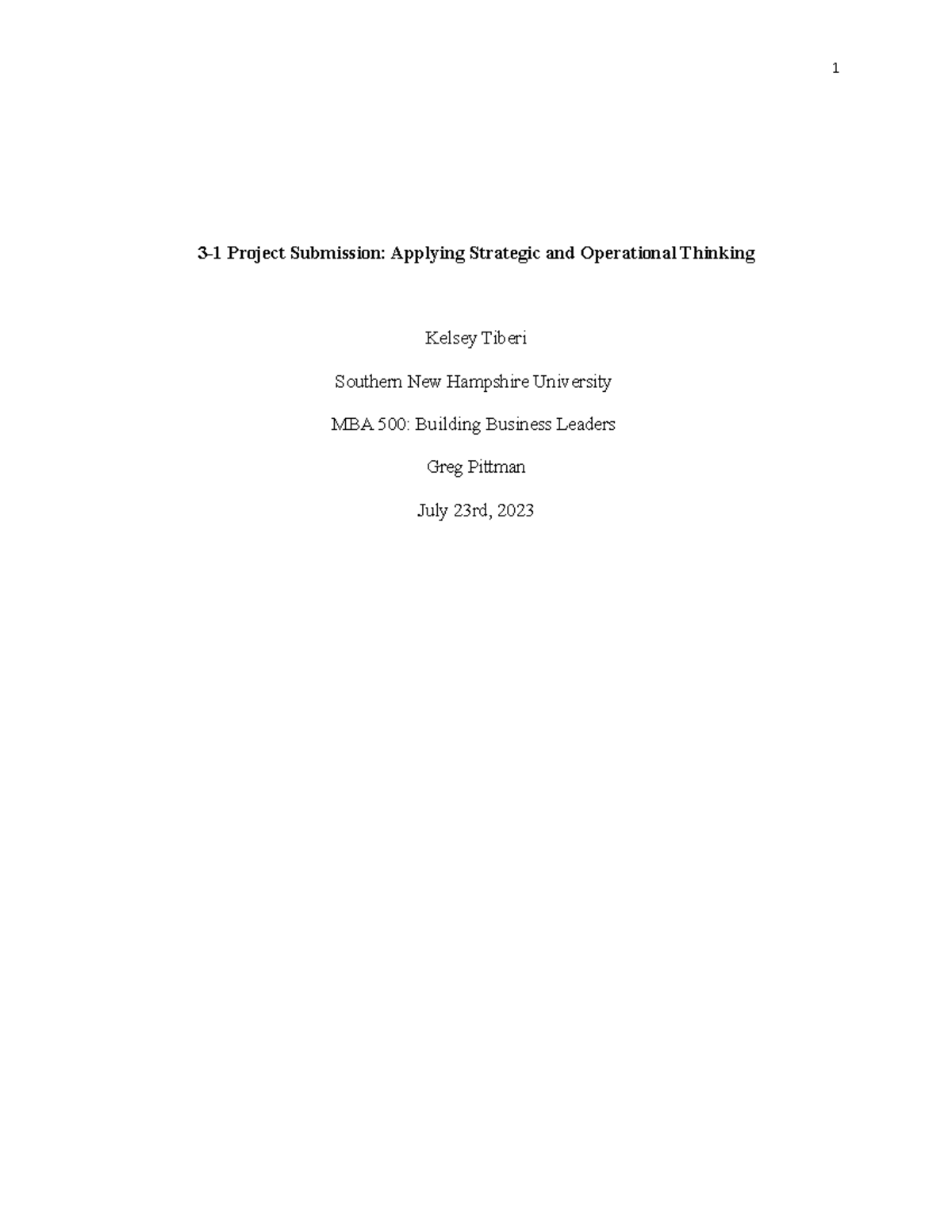 3-1 Project 1 Applying Strategic and Operational Thinking Memo - 3-1 ...