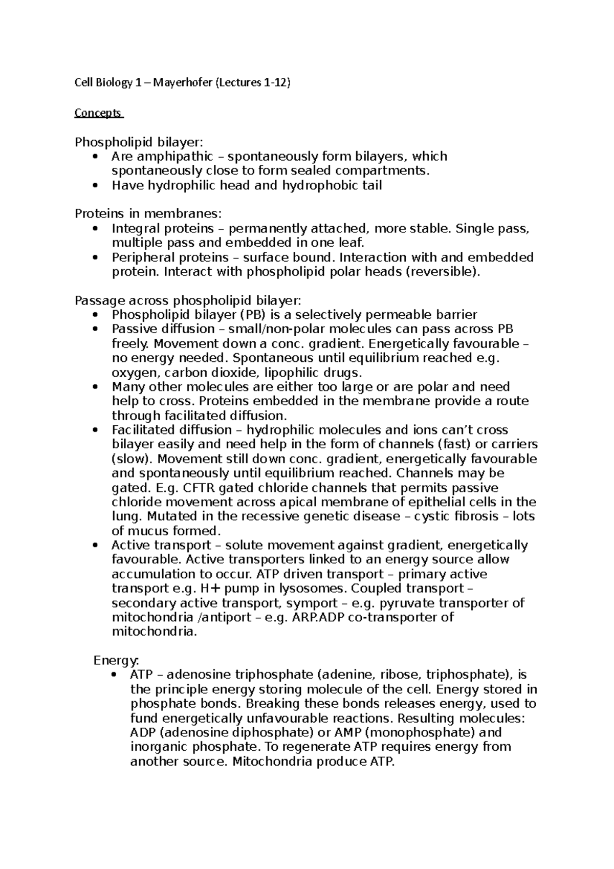 Cell Biology 1 (Lectures 1-12) - Cell Biology 1 – Mayerhofer (Lectures ...