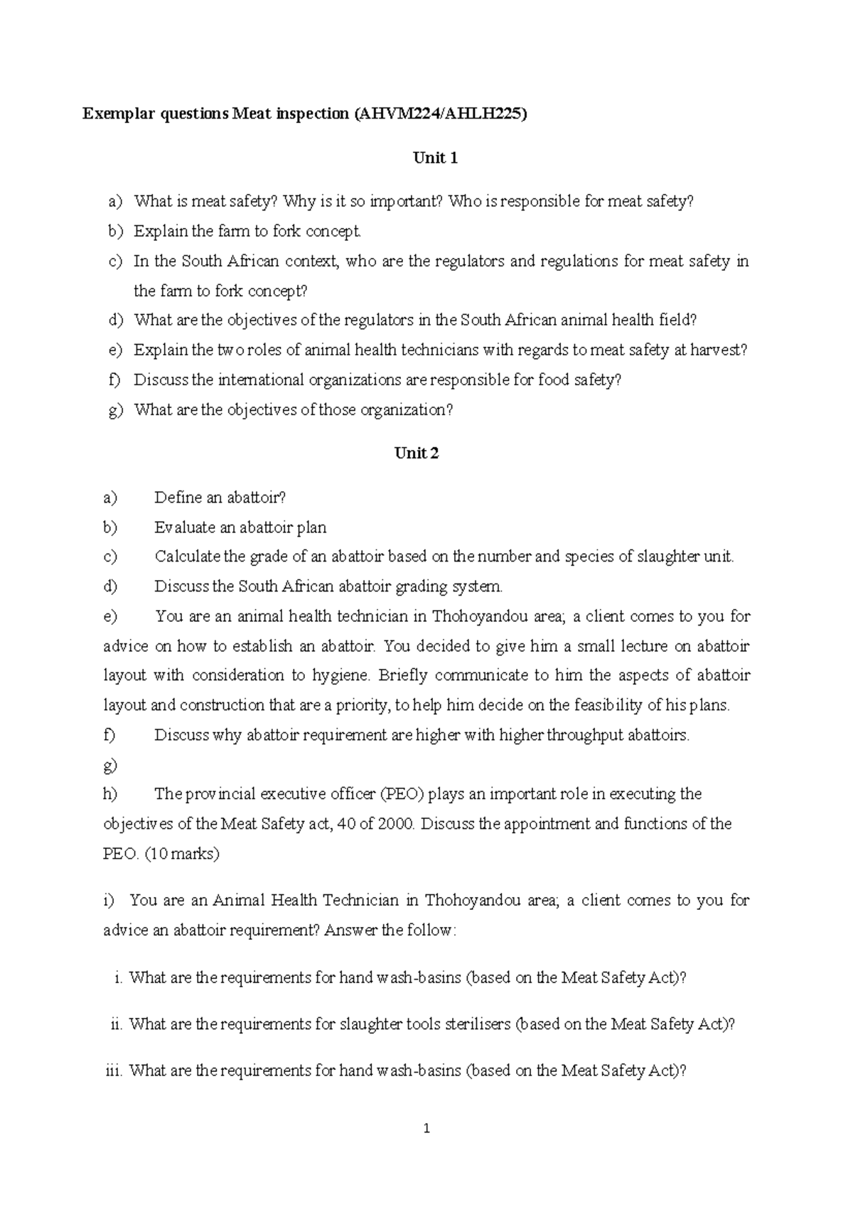 Examplar questions AHLH215,AHVM224 - Exemplar questions Meat inspection ...
