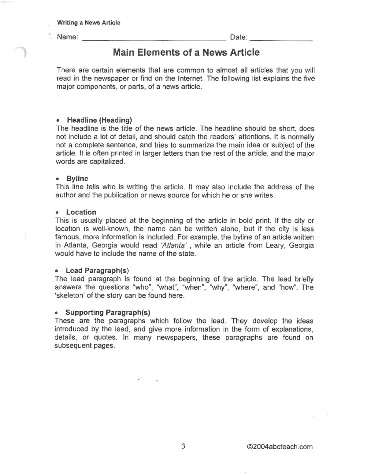 Elements of a newspaper - notes - Bsed English - Studocu