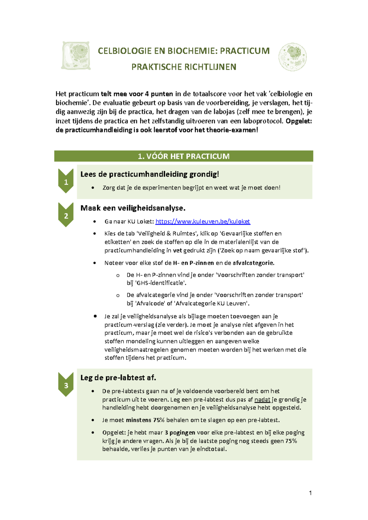 Richtlijnen practicum - CELBIOLOGIE EN BIOCHEMIE: PRACTICUM PRAKTISCHE ...