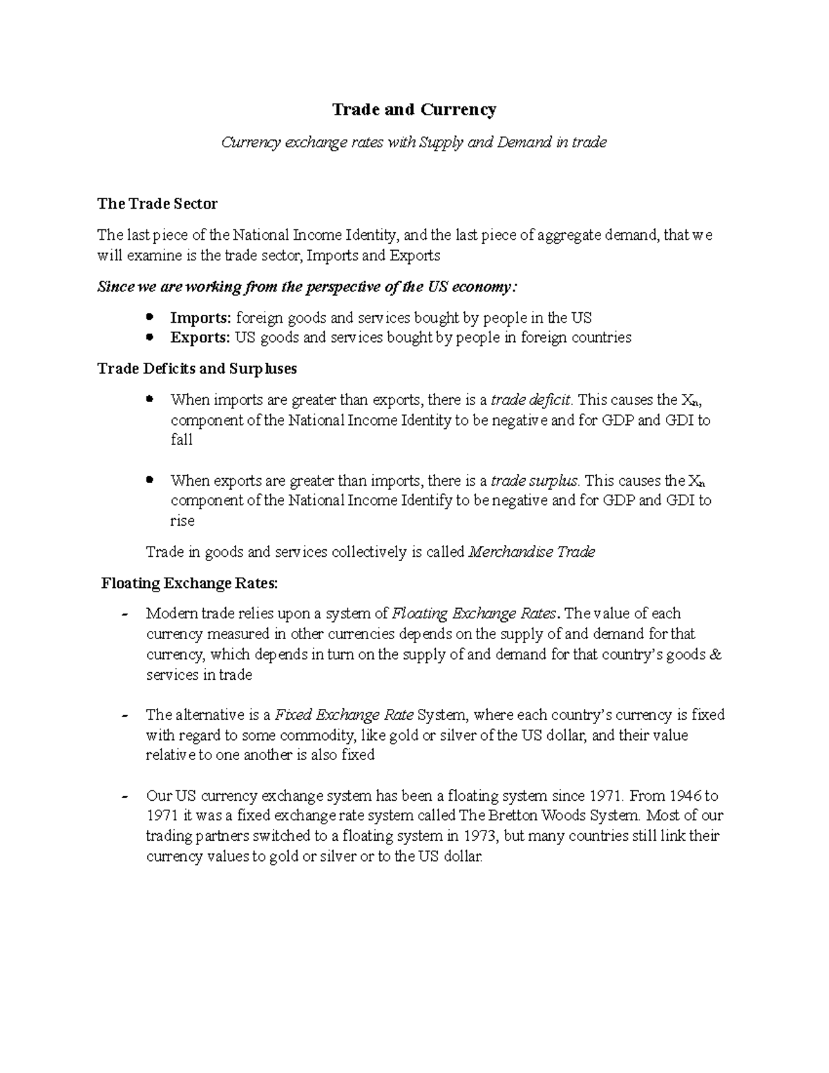 Trade and Currency - Lecture notes 18 - Trade and Currency Currency ...