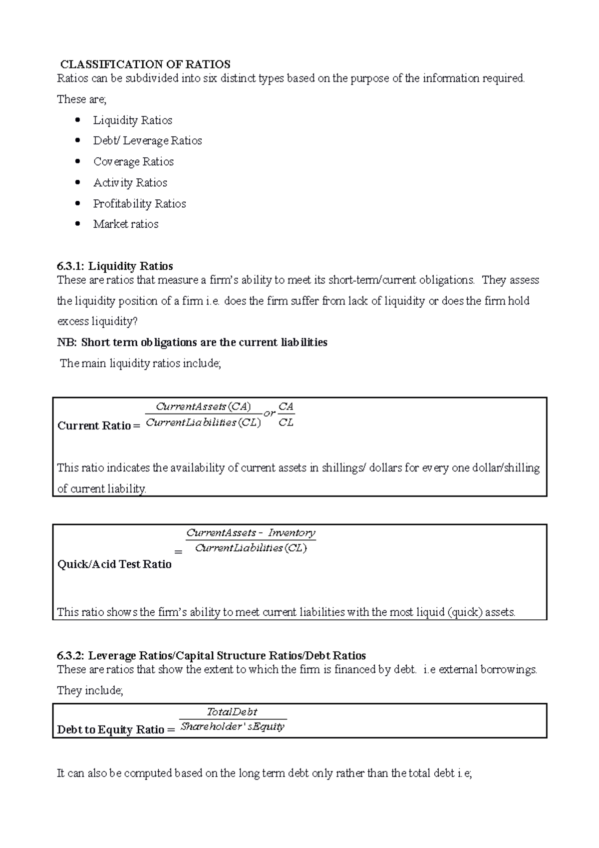 Ratioss - nice notes on ratio analysis - CLASSIFICATION OF RATIOS ...