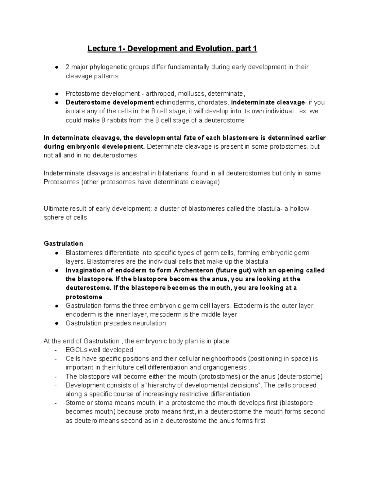 Evolutionary Bio Exam 1 study guide - Lecture 1- Development and ...