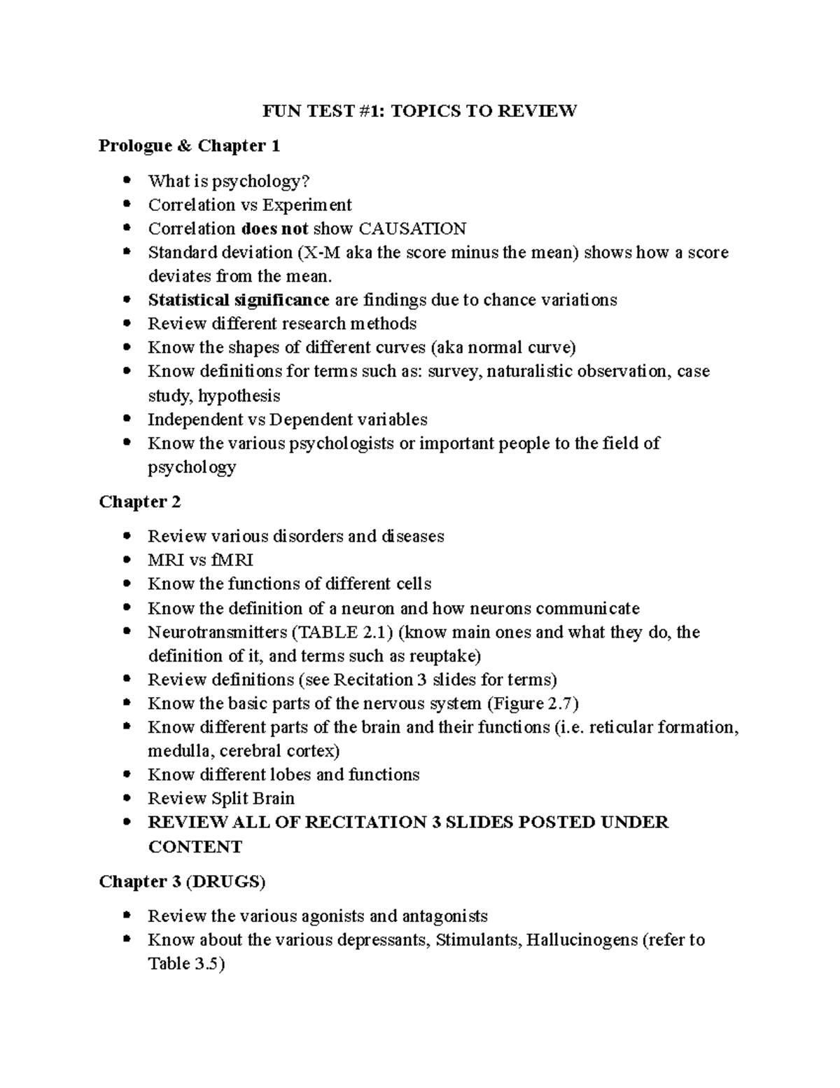 FUN TEST 1 Topics Covered - FUN TEST TOPICS TO REVIEW Prologue Chapter ...