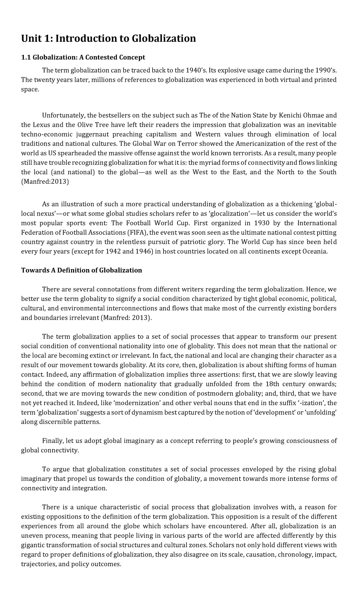 Unit 1 Introduction to Globalization - Unit 1: Introduction to ...