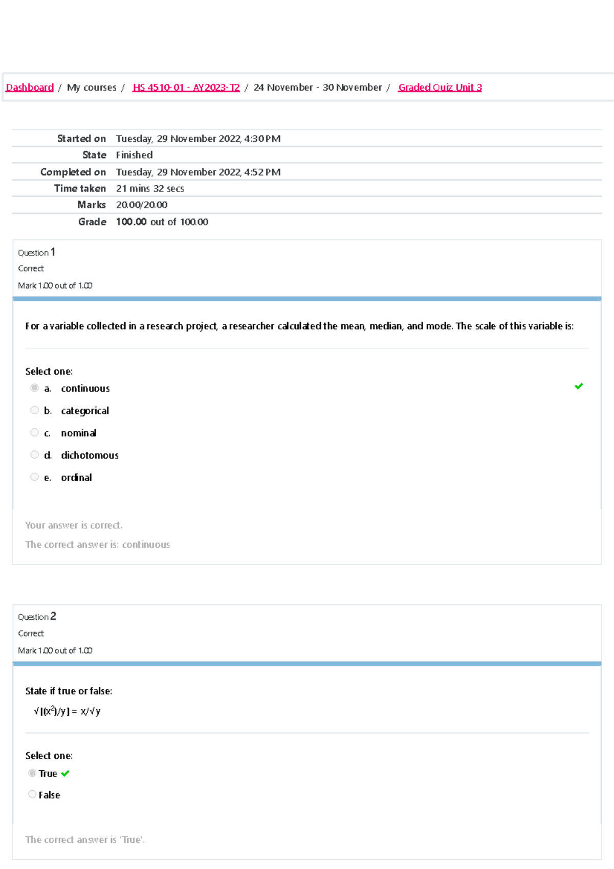 Graded Quiz Unit 3 Attempt review - Started on Tuesday, 29 November 2022, 4:30 PM State Finished ...