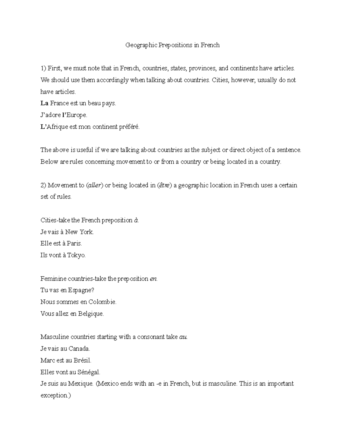 French geographic prepositions - Geographic Prepositions in French ...