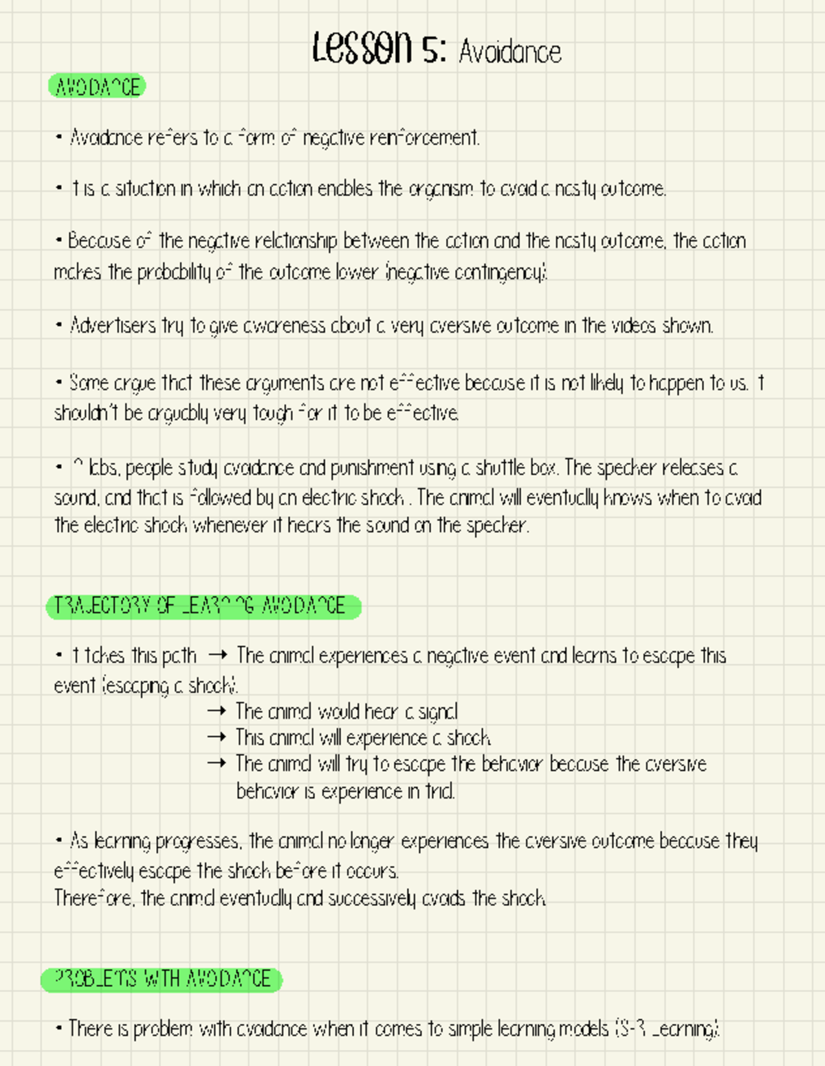 Lecture 5 Notes - Lesson 5: Avoidance AVOIDANCE Avoidance refers to a ...