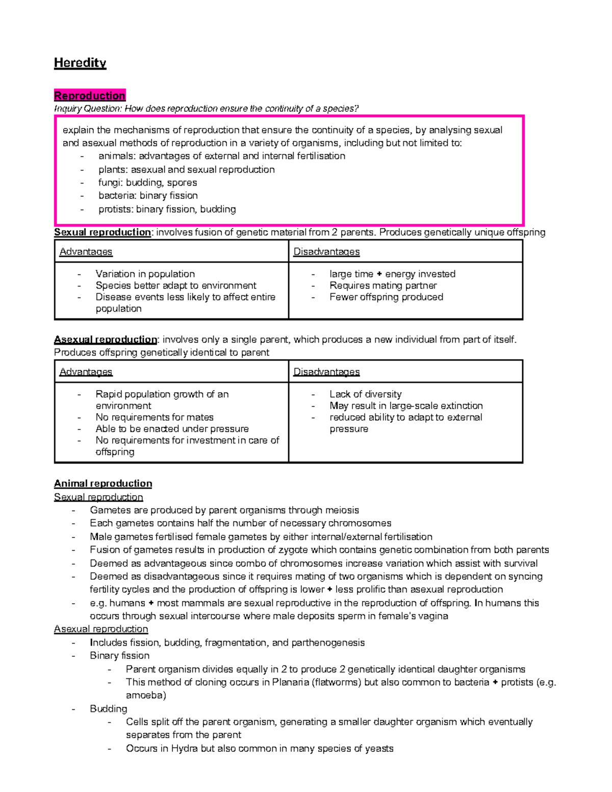 Mod 5 - Biology notes for year 12 module 5 - Heredity Reproduction ...