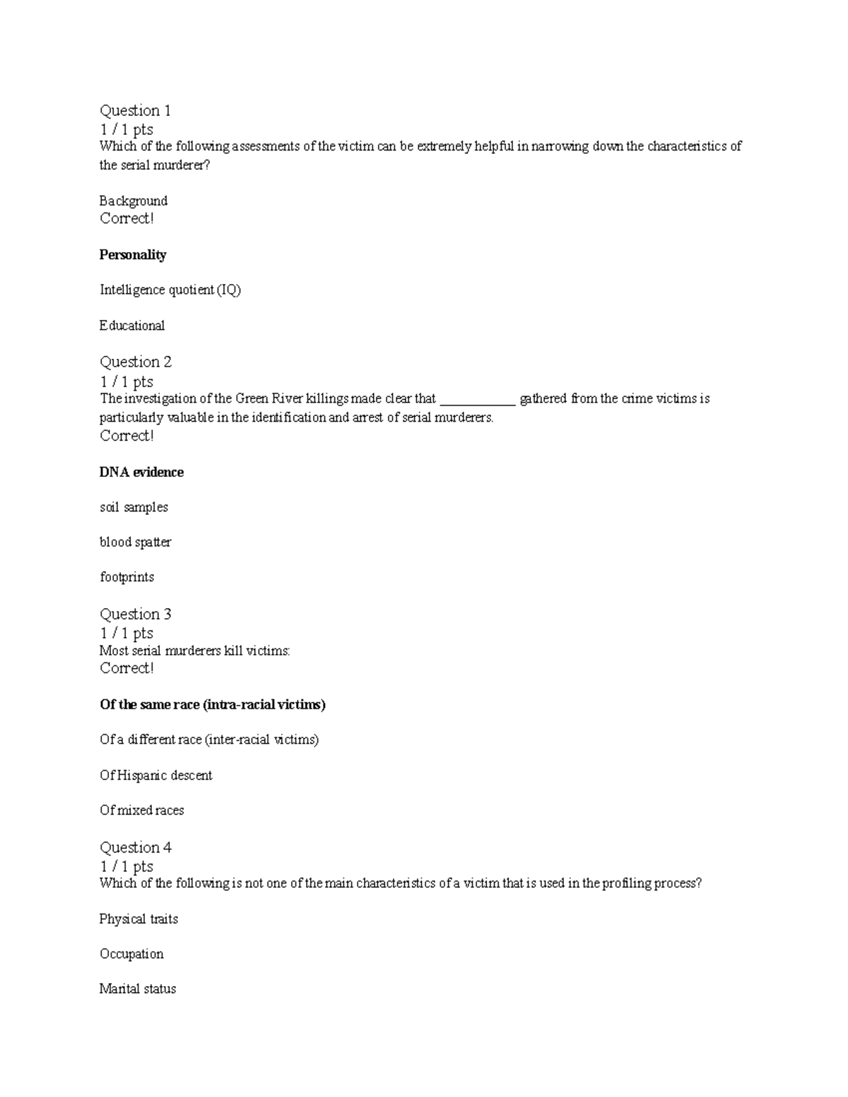 Quizzes Week Week 4 Test for Understanding - Question 1 1 / 1 pts Which ...