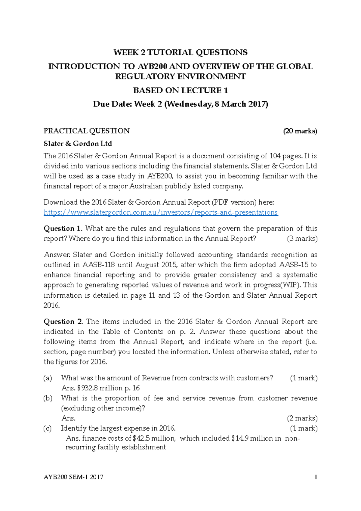 Docx-2 - Financial accounting AYB200 - WEEK 2 TUTORIAL QUESTIONS INTRODUCTION TO AYB200 AND ...