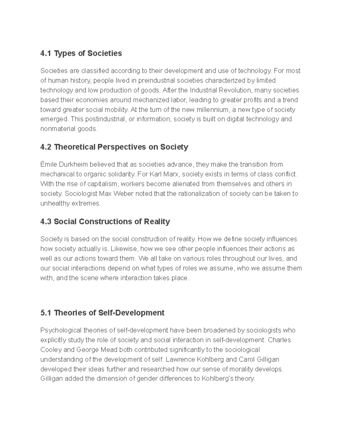 Chapters 4-6 Summaries - 4 Types of Societies Societies are classified ...