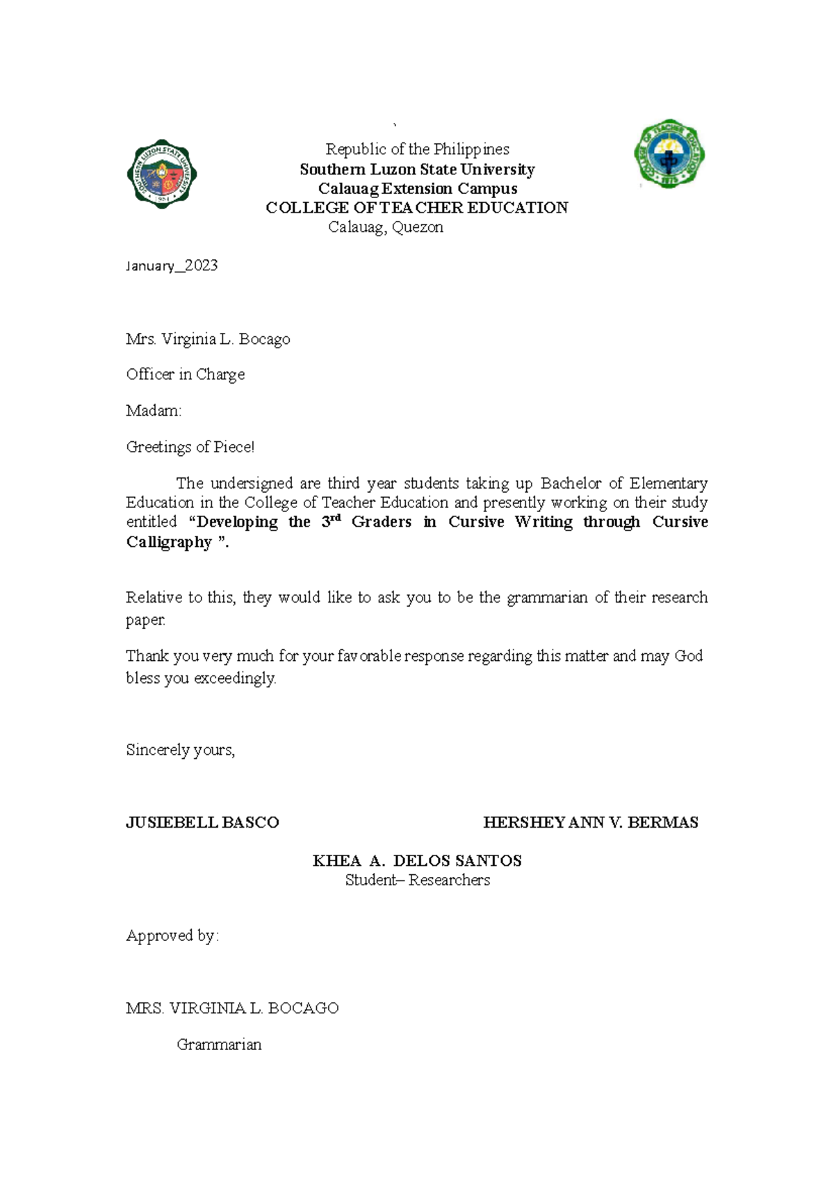 Letter-for-Grammarian - ` Republic of the Philippines Southern Luzon ...