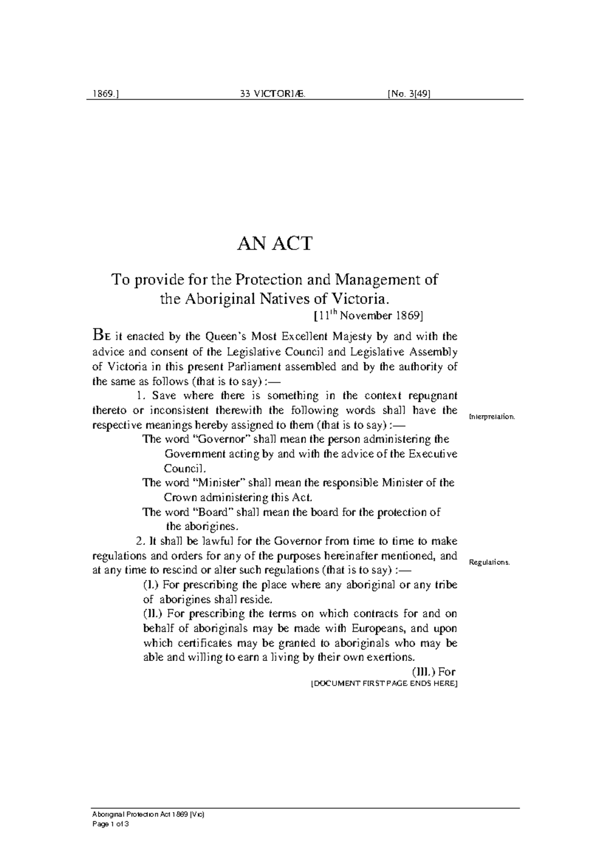 Aborigines Protection Act 1869 (Vic) - Aboriginal Protection Act 1869 ...