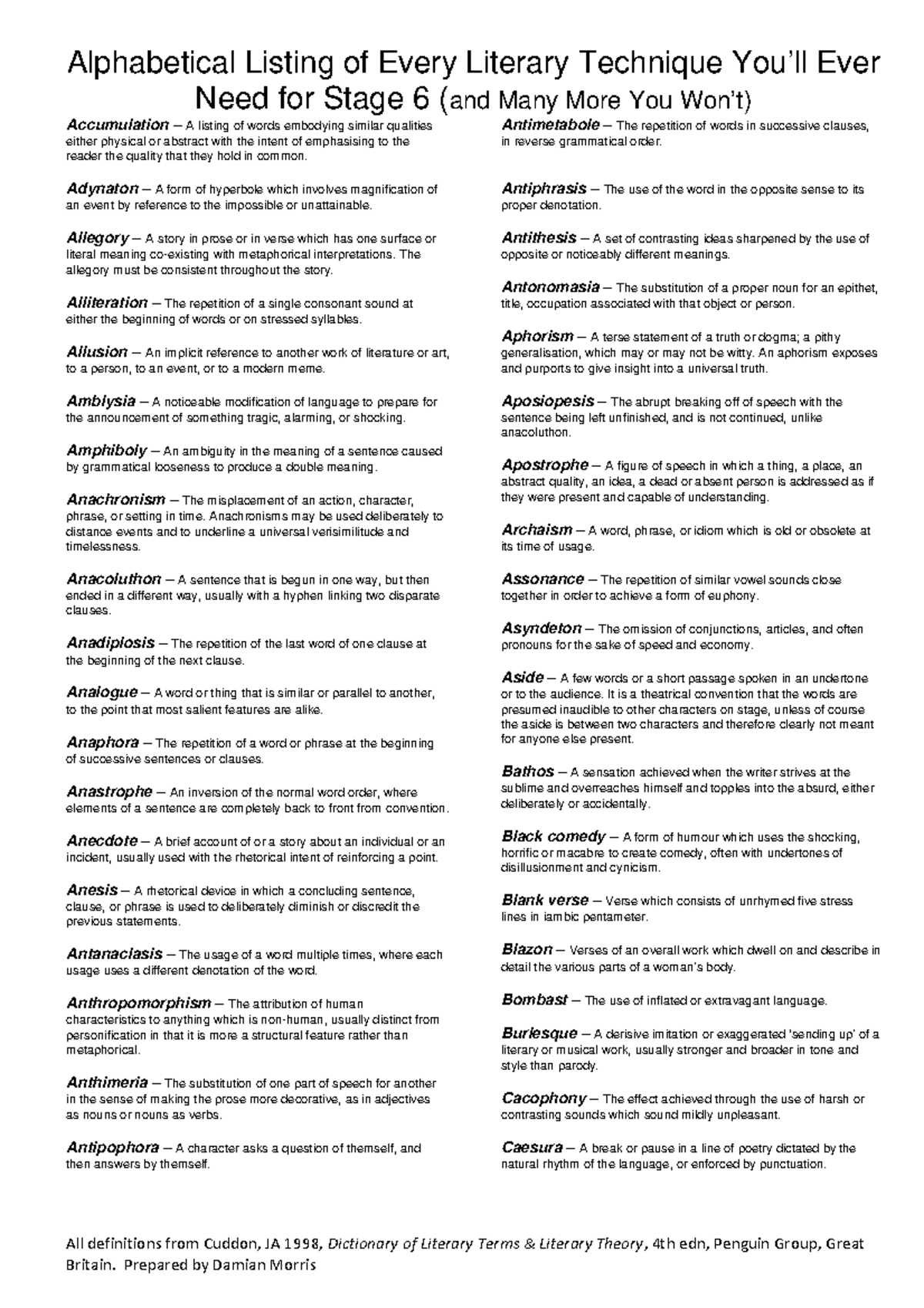 A Comprehensive List Of English Literary Techniques ENGL105 ACU
