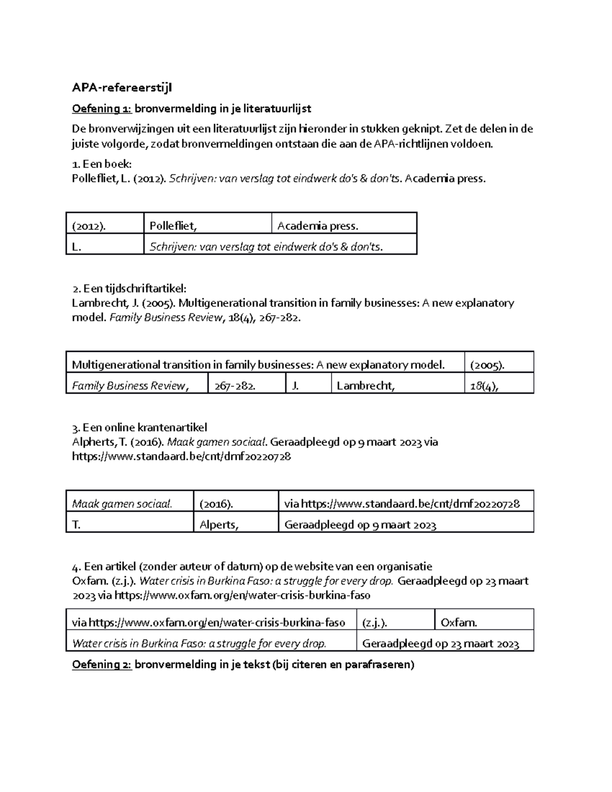APA oefening - APA-refereerstijl Oefening 1: bronvermelding in je ...