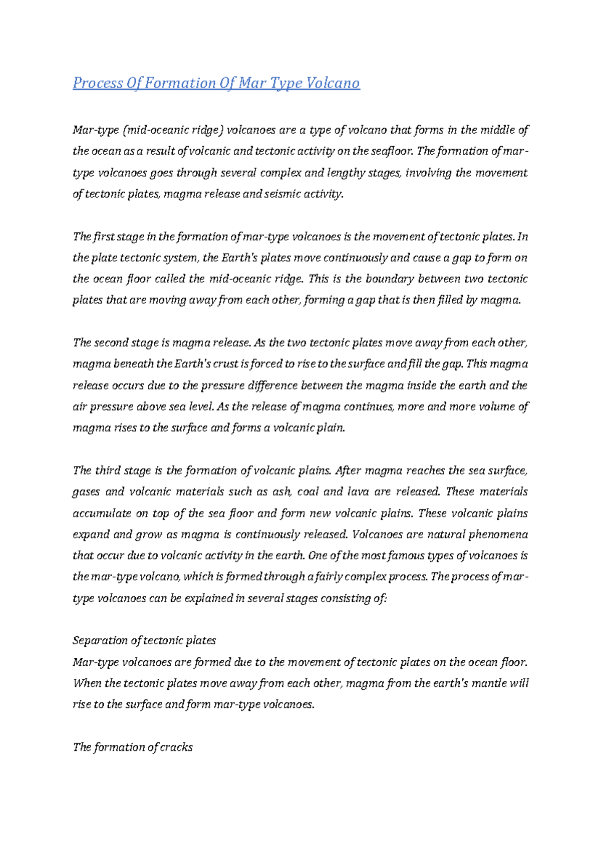 Process Of Formation Of Mar Type Volcano - Process Of Formation Of Mar ...