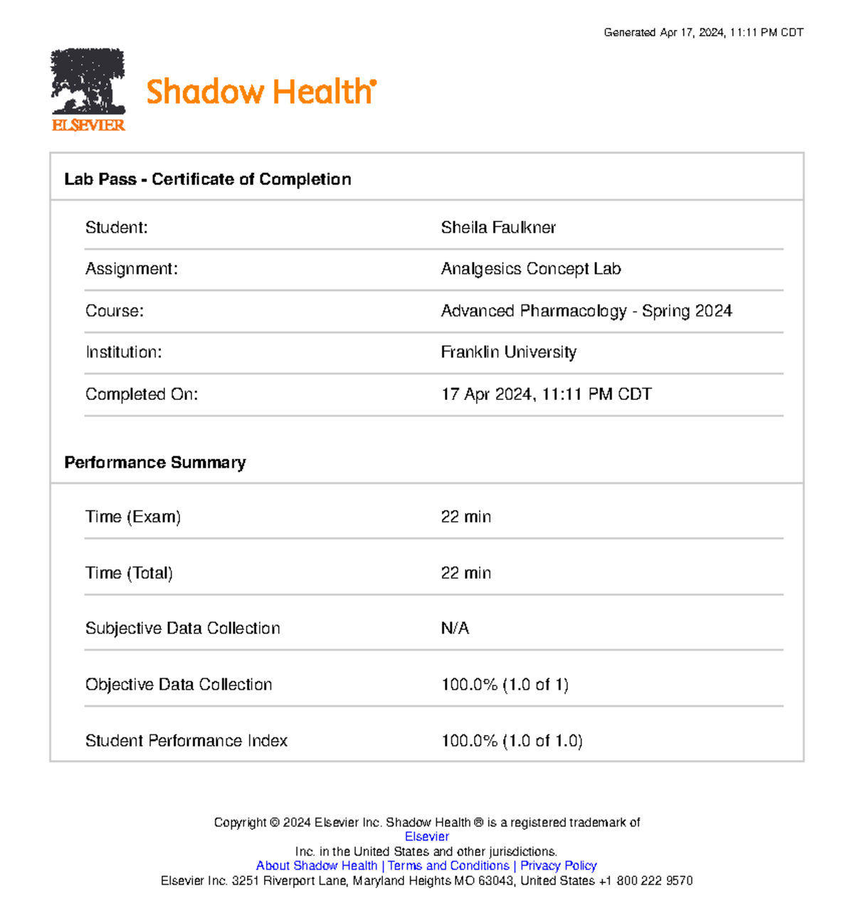 Faulkner sheila labpass Analgesics concept lab - Generated Apr 17, 2024 ...