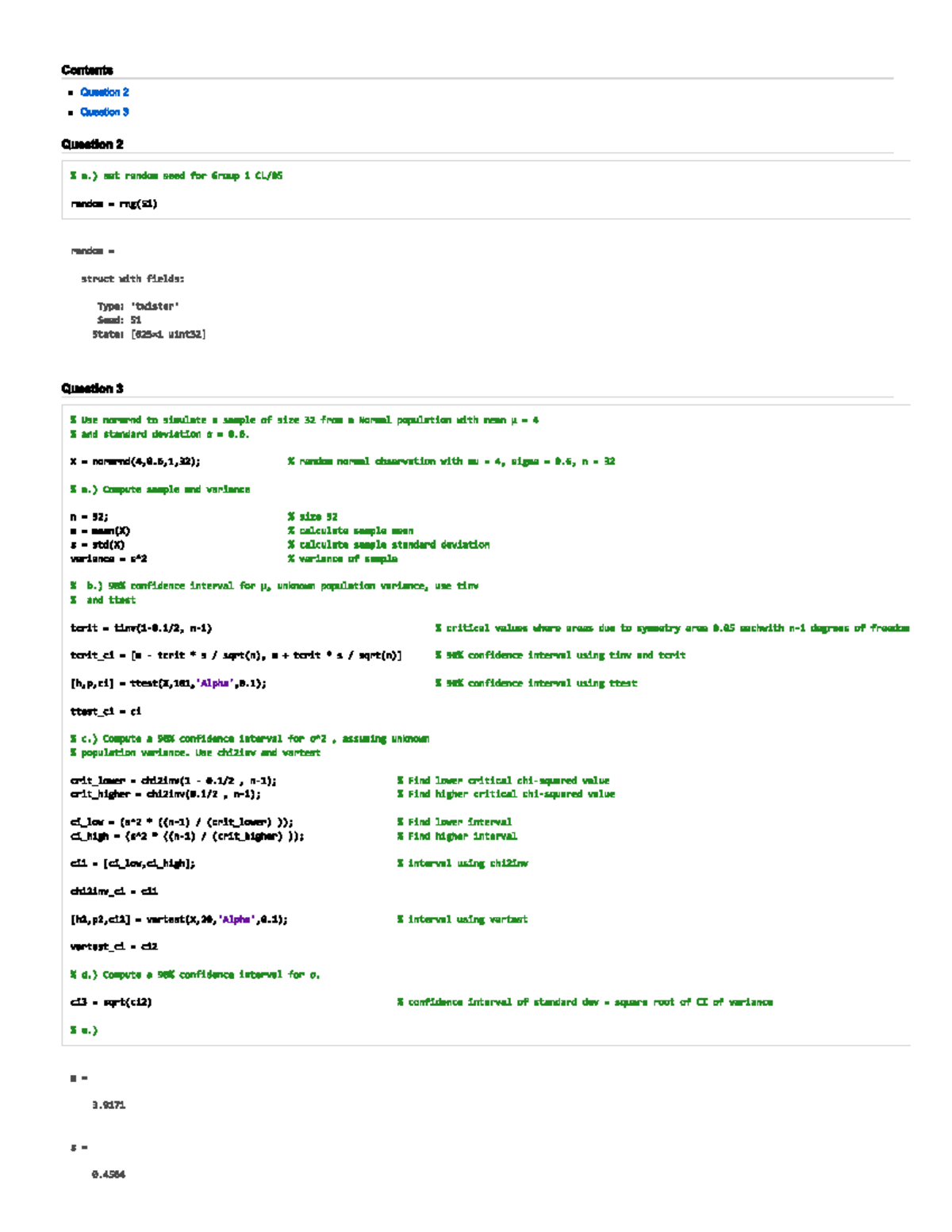 Week11 matlab question 2&3 - Contents Question 2 Question 3 Question 2 ...