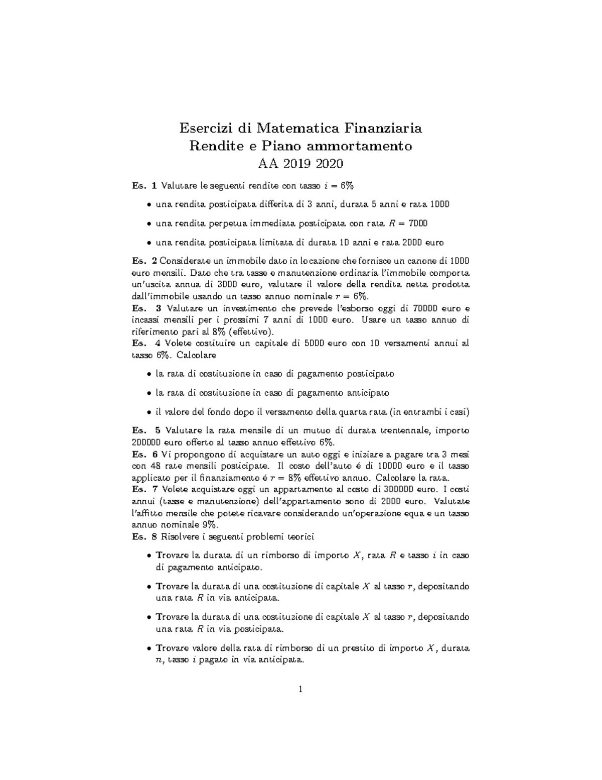 Esercizi 3 matematica finanziaria - Esercizi di Matematica Finanziaria ...