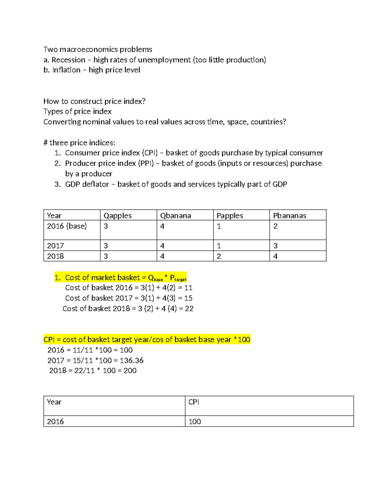 The cost of living - Lecture notes for the topic - Two macroeconomics ...