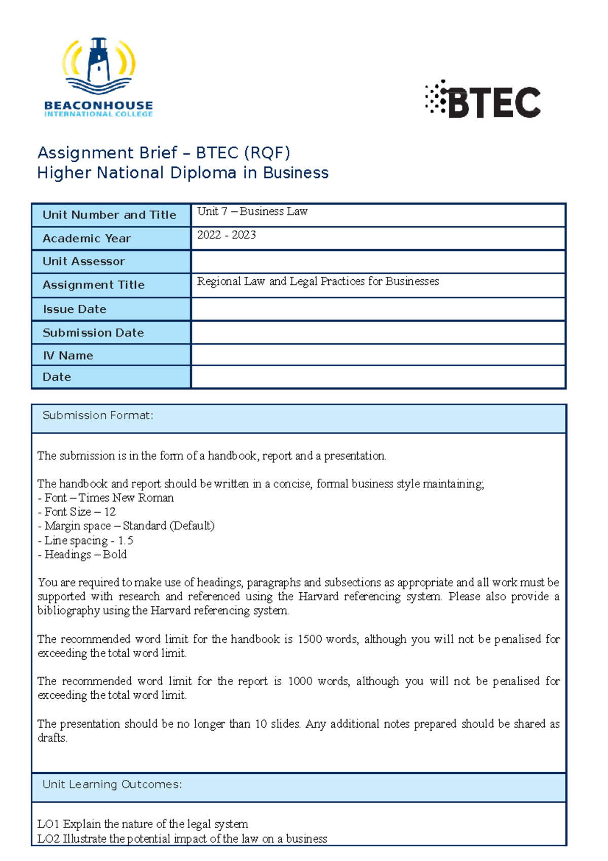 HND Summative Assignment - BL - Assignment Brief – BTEC (RQF) Higher ...