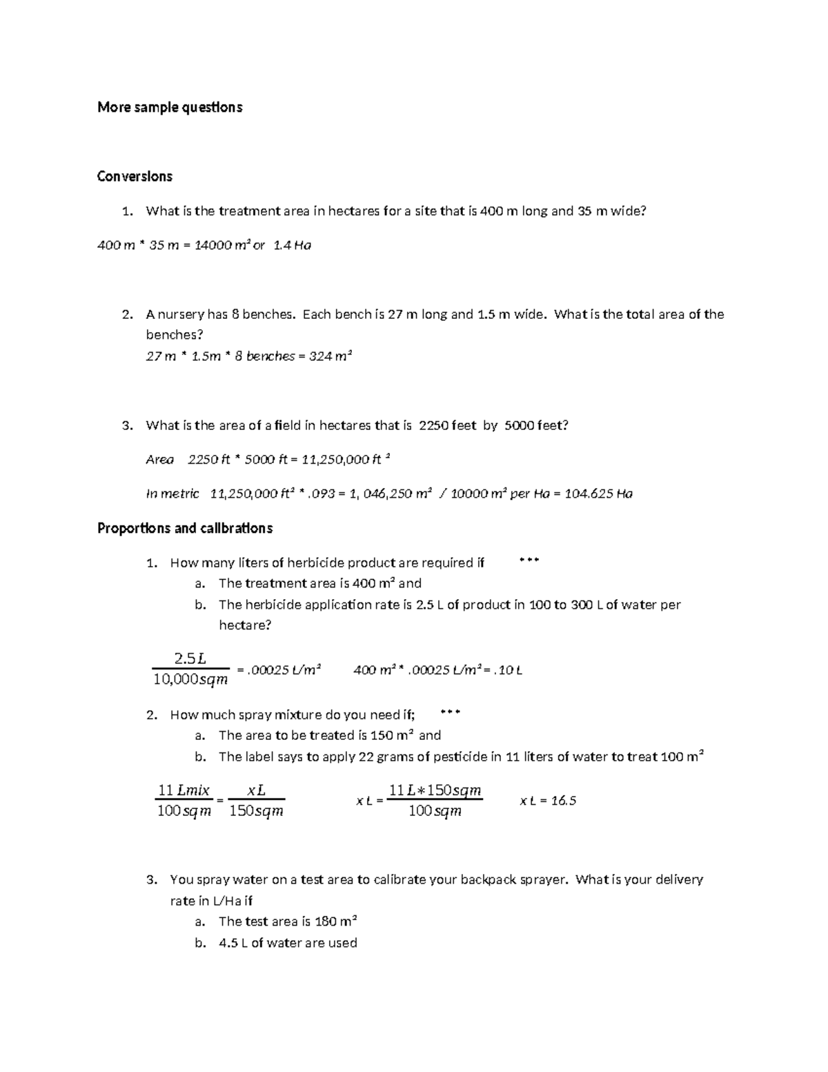 Answers More sample questions - More sample questions Conversions 1 ...